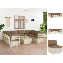 vidaXL Garten-Essgruppe 9-tlg Garten-Sofagarnitur aus Paletten mit Kissen Fichtenholz Sitzgrup