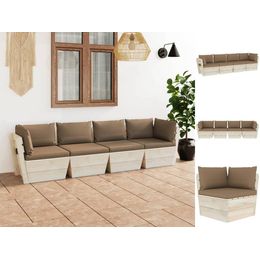 vidaXL Garten-Essgruppe Garten-Palettensofa 4-Sitzer mit Kissen Fichtenholz Sitzgruppe