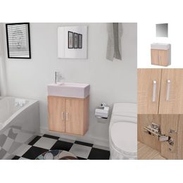 vidaXL Badezimmer-Set Dreiteiliges Badmöbel-Set mit Waschbecken Beige