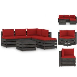 vidaXL Garten-Essgruppe 6-tlg Garten Lounge Set mit Kissen Grau Imprägniertes Holz Sitzgruppe