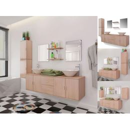vidaXL Badezimmer-Set 9-tlg Badmöbel und Waschbecken Set Beige