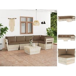 vidaXL Garten-Essgruppe 6-tlg Garten-Sofagarnitur aus Paletten mit Kissen Fichtenholz Sitzgrup