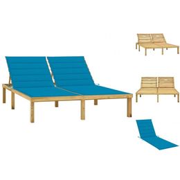vidaXL Wellnessliege Gartenliege Doppelliege Sonnenliege mit blauer Auflage Holzliege Kiefe