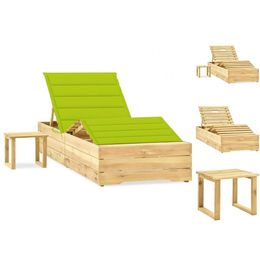 vidaXL Wellnessliege Gartenliege Sonnenliege Holzliege mit Beistelltisch hellgrüner Auflage