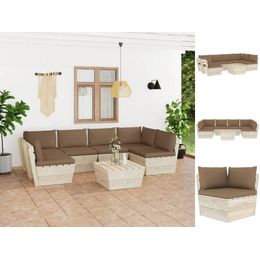 vidaXL Garten-Essgruppe 7-tlg Garten-Sofagarnitur aus Paletten mit Kissen Fichtenholz Sitzgrup