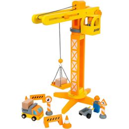 Small Foot Spielzeug-Kran, mit Baustellenzubehör, orange