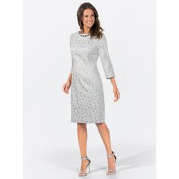 WITT Damen Etuikleid mit Jacquard-Blüten, hellgrau-gemustert, Größe 20