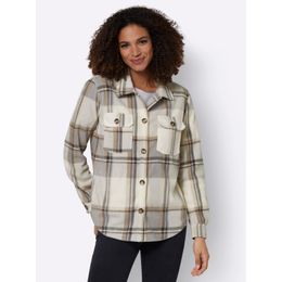 WITT Damen Fleecejacke mit Kn&ouml;pfen in Horn-Optik, champagner-steingrau-kariert, Gr&ouml;&szlig;e 46