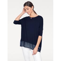 Heine Witt Damen Oversize-Shirt mit Chiffon-Saum, marine, Gr&ouml;&szlig;e 36/38