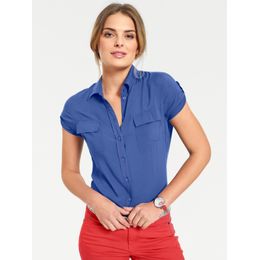 Heine Damen Kurzarm-Bluse, Blau, Gr. 50, Blusen kurzarm, Material: Viskose