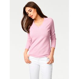 Heine Witt Damen V-Ausschnitt-Pullover aus reiner Baumwolle, ros&eacute;, Gr&ouml;&szlig;e 34
