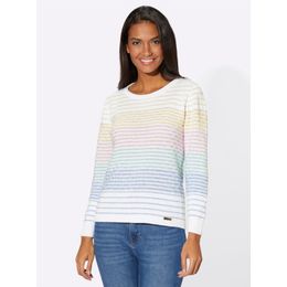 WITT Damen Streifenpullover mit Strickmustern, mint-ros&eacute;-gestreift, Gr&ouml;&szlig;e 38