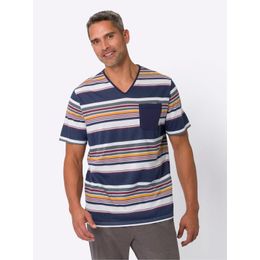 WITT Herren Schlafanzug-Shirt, nachtblau-weiß-gestreift, Größe 56/58