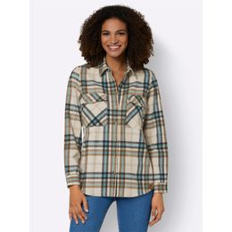 WITT Damen Flanellbluse mit mehrfarbigem Webkaro, jade-elfenbein-kariert, Gr&ouml;&szlig;e 42