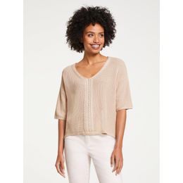 Heine Witt Damen Kurzarmpullover im Mix aus Rippen- und Zopfstrick, elfenbeinfarben, Gr&ouml;&szlig;e 48