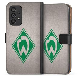DeinDesign Galaxy A53 5G Handy Klapph&uuml;lle Handyh&uuml;lle aus Kunst Leder schwarz Flip Case Official Licensed Product Sv Werder Bremen Concrete Sideflip mit langer 
