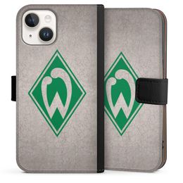 DeinDesign iPhone 14 Handy Klapph&uuml;lle Handyh&uuml;lle aus Kunst Leder schwarz Flip Case Concrete Official Licensed Product Sv Werder Bremen Sideflip mit Lasche