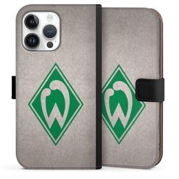 DeinDesign iPhone 14 Pro Max Handy Klapph&uuml;lle Handyh&uuml;lle aus Kunst Leder schwarz Flip Case Concrete Official Licensed Product Sv Werder Bremen Sideflip mit 
