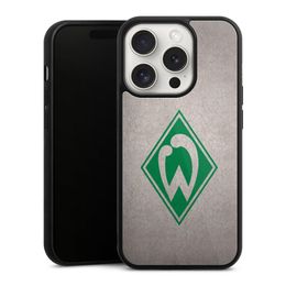 DeinDesign iPhone 15 Pro Handy Gallery Case Handyh&uuml;lle 9H Geh&auml;rtetes Glas R&uuml;ckseite H&uuml;lle Concrete Official Licensed Product Sv Werder Bremen Gallery Case