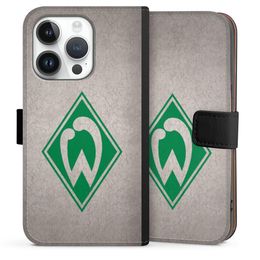 DeinDesign iPhone 14 Pro Handy Klapph&uuml;lle Handyh&uuml;lle aus Kunst Leder schwarz Flip Case Concrete Official Licensed Product Sv Werder Bremen Sideflip mit langer 