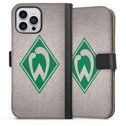 DeinDesign iPhone 13 Pro Max Handy Klapph&uuml;lle Handyh&uuml;lle aus Kunst Leder schwarz Flip Case Concrete Official Licensed Product Sv Werder Bremen Sideflip mit 