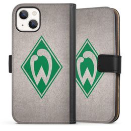 DeinDesign iPhone 13 Handy Klapph&uuml;lle Handyh&uuml;lle aus Kunst Leder schwarz Flip Case Concrete Official Licensed Product Sv Werder Bremen Sideflip mit Lasche