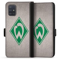 DeinDesign Galaxy A51 Handy Klapph&uuml;lle Handyh&uuml;lle aus Kunst Leder schwarz Flip Case Concrete Official Licensed Product Sv Werder Bremen Sideflip mit Lasche