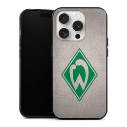 DeinDesign iPhone 15 Pro Handy Slim Case extra d&uuml;nn Silikon Handyh&uuml;lle schwarz H&uuml;lle Concrete Official Licensed Product Sv Werder Bremen Silikon Slim Case