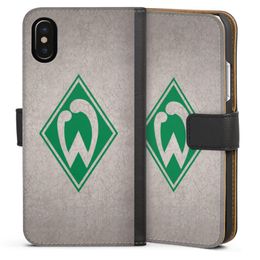 DeinDesign iPhone X Handy Klapph&uuml;lle Handyh&uuml;lle aus Kunst Leder schwarz Flip Case Concrete Official Licensed Product Sv Werder Bremen Sideflip mit langer Lasche
