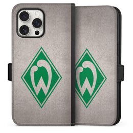 DeinDesign iPhone 15 Pro Max Handy Klapph&uuml;lle Handyh&uuml;lle aus Kunst Leder schwarz Flip Case Concrete Official Licensed Product Sv Werder Bremen Sideflip mit 