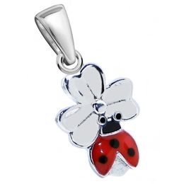Goldene Hufeisen Kettenanhänger Kleeblatt mit Marienkäfer Anhänger für Halskette aus 925 Silber (1 Stück, inkl. Etui), silberfarben