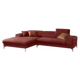 Ecksofa W.Schillig "piedroo" Sofas Gr. B/H/T: 303 cm x 70 cm x 193 cm, Chenille-Flachgewebe R66, Longchair links, mit Kopfteilverstellung-ohne Sitztiefenverstellung, rot (red r66) Ecksofa Kopfteilverstellung, wahlweise mit Sitztiefenverstellung, Breite 303cm