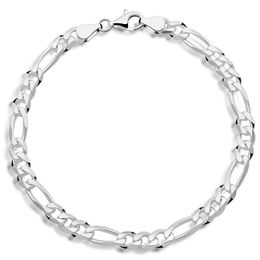 Tony Fein Silberarmband Figaroarmband 6mm 925er Silber Hochglanzpoliert Diamantiert, Made in Italy, 21,5 cm, Silber