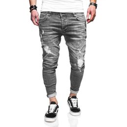 behype Slim-fit-Jeans ODIN mit Destroyed-Parts, grau