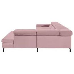 Ecksofa Gallery M BRANDED BY MUSTERRING "Felicia Due L-Form" Sofas Gr. B/H/T: 312cm x 69cm x 216cm, Velours, mega-Recamiere rechts, ohne Sitzvorzug, rosa Wahlweise mit Sitzvorzug, inkl. Kopfteilverstellung, Sitzhöhe 40 cm