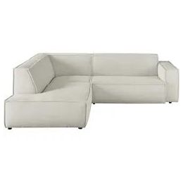 Ecksofa 3C Candy "Matteo L-Form" Sofas Gr. B/H/T: 254cm x 72cm x 224cm, Ottomane links, grau (light grau) mit auffälliger Kedernaht, Cord-Bezug, Lounge-Charakter