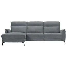 Ecksofa Places of Style "Barano, L-Form, 260cm, in Leder und Webstoff" Sofas Gr. B/H/T: 260cm x 97cm x 93cm, Webstoff, Recamiere links, grau (dunkelgrau) elektrische Relaxfunktion, Kopfteilverstellung, mit USB-Anschluss.