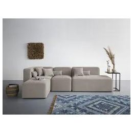 Ecksofa Andas "Sundstrup L-Form" Sofas Gr. B/H/T: 303 cm x 76,5 cm x 93 cm, Samtoptik, Recamiere rechts, grau (taupe) Modulserie, individuelle Zusammenstellung