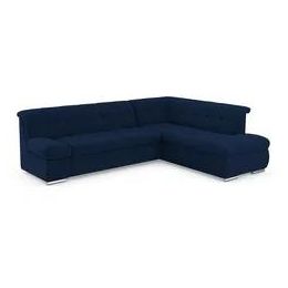 Ecksofa DOMO collection "Mona L-Form" Sofas Gr. B/H/T: 271cm x 80cm x 213cm, Samtoptik, Ottomane rechts, ohne Bettfunktion-mit Armlehnenfunktion, blau (marine) wahlweise mit Bett- und Armlehnfunktion