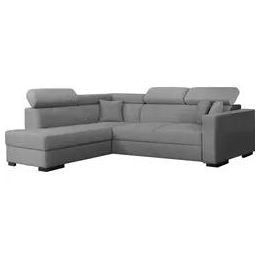 Ecksofa Home Affaire "Tulio L-Form" Sofas Gr. B/H/T: 267 cm x 95 cm x 198 cm, Samtstruktur, Ottomane links, ohne Bettfunktion-ohne Bettkasten, silberfarben (silber) wahlweise mit Bettfunktion und Bettkasten, incl. 3 Zierkissen