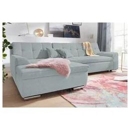 Ecksofa DOMO collection "Aversa L-Form" Sofas Gr. B/H/T: 267cm x 83cm x 178cm, Softstruktur, Recamiere links, mit Bettfunktion, blau (pastellblau) wahlweise mit Bettfunktion