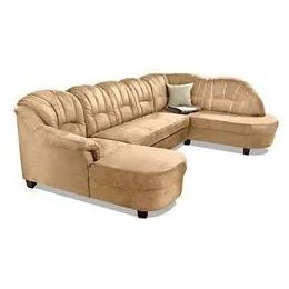 Wohnlandschaft Home Affaire "Budapest U-Form" Sofas Gr. B/H/T: 288 cm x 84 cm x 80 cm, NaturLEDER, Ottomane rechts, mit Bettfunktion, beige (sand) wahlweise mit Bettfunktion