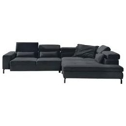 Ecksofa Gallery M BRANDED BY MUSTERRING "Felicia Due L-Form" Sofas Gr. B/H/T: 312cm x 82cm x 218cm, Flachgewebe FLORIS, Longchair rechts, ohne Sitzvorzug, grau (dunkles anthrazit) Wahlweise mit Sitzvorzug, inkl. Kopfteilverstellung, Sitzhöhe 43 cm