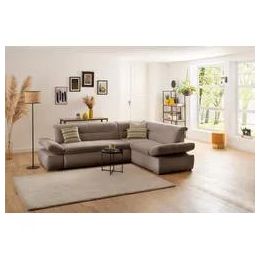 Ecksofa Inosign "Avesa L-Form" Sofas Gr. B/H/T: 275cm x 80cm x 211cm, Struktur weich, langer Schenkel links-Bettfunktion links, mit Armteilverstellung-mit Schlaffunktion, braun (coffee) Wahlweise mit Arm- und Bettfunktion, BTH: 27521180 cm