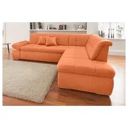 Ecksofa DOMO collection "NMoric incl. Zierkissen B/T/H: 273/216/80 cm L-Form" Sofas Gr. B/H/T: 273cm x 80cm x 216cm, Microfaser PRIMABELLE, Ottomane rechts, ohne Funktion, orange (terrakotta) Ottomanen-Abschluss, wahlweise mit Bettfunktion und Armlehnverstellung