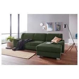 Ecksofa DOMO collection "Anzio L-Form" Sofas Gr. B/H/T: 271cm x 85cm x 160cm, Struktur fein, Recamiere rechts, Ohne Funktion-Mit Federkern, grün (dunkelgrün) wahlweise mit Bettfunktion und Federkern