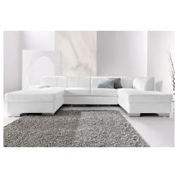 Wohnlandschaft DOMO collection "Star U-Form" Sofas Gr. B/H/T: 304cm x 74cm x 82cm, Kunstleder SOFTLUX, Recamiere links, mit Bettfunktion, weiß wahlweise mit Bettfunktion