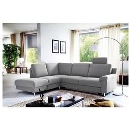 Candy Ecksofa 3C CARINA "Korfu L-Form" Sofas Gr. B/H/T: 252 cm x 91 cm x 208 cm, Struktur, Recamiere links, ohne Bettfunktion-ohne Stauraum, grau incl.- 1 Kopfstütze, wahlweise mit Schlafunktion und Stauraum