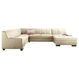 Wohnlandschaft DOMO collection "Norma Top U-Form" Sofas Gr. B/H/T: 328cm x 77cm x 90cm, Kunstleder SOFTLUX, Recamiere rechts, ohne Bettfunktion, beige (creme) wahlweise mit Bettfunktion