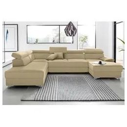 Wohnlandschaft DOMO collection "Mira U-Form" Sofas Gr. B/H/T: 337cm x 78cm x 230cm, Struktur, Recamiere rechts, mit Kopfteilverstellung-mit Bettfunktion, beige wahlweise mit Bettfunktion und Bettkasten